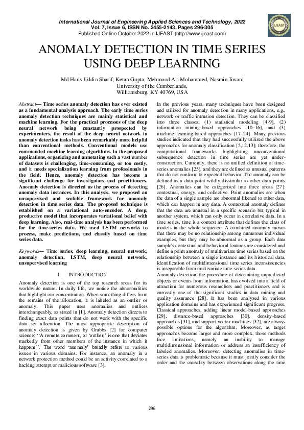 (PDF) ANOMALY DETECTION IN TIME SERIES USING DEEP LEARNING (PDF) ANOMALY DETECTION IN TIME SERIES USING DEEP LEARNING