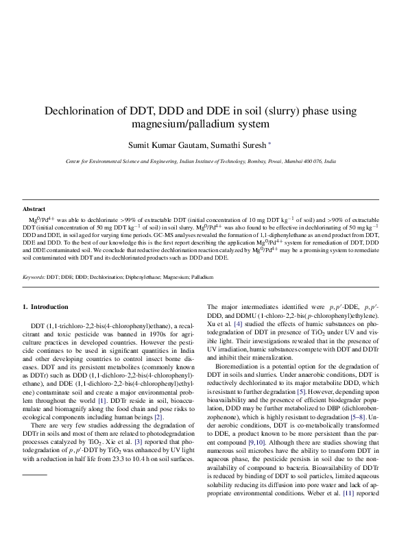 (PDF) Dechlorination of DDT, DDD and DDE in soil (slurry) phase using ...