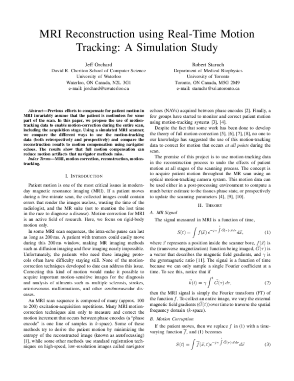 (PDF) MRI reconstruction using real-time motion tracking: A simulation ...