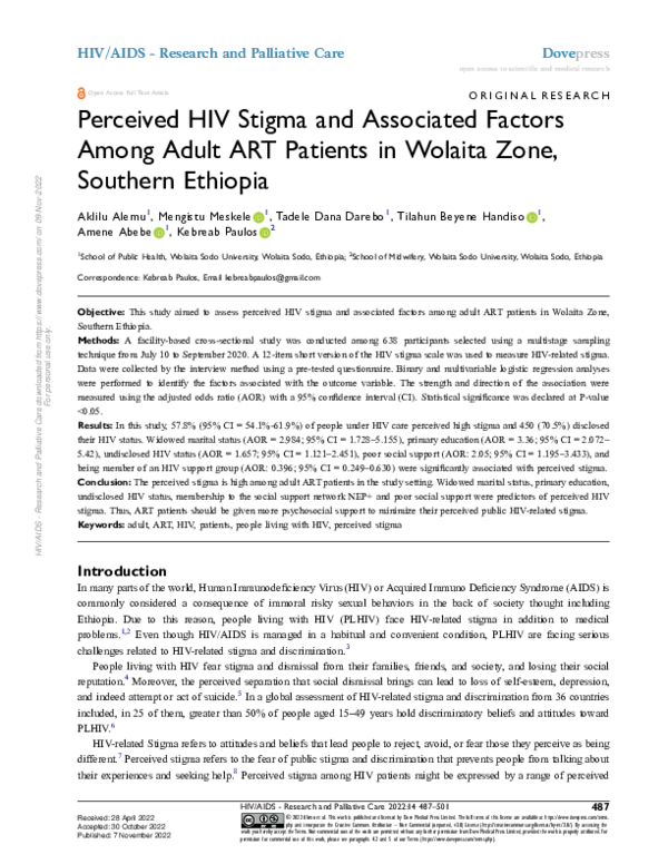 (PDF) Perceived HIV Stigma and Associated Factors Among Adult ART ...
