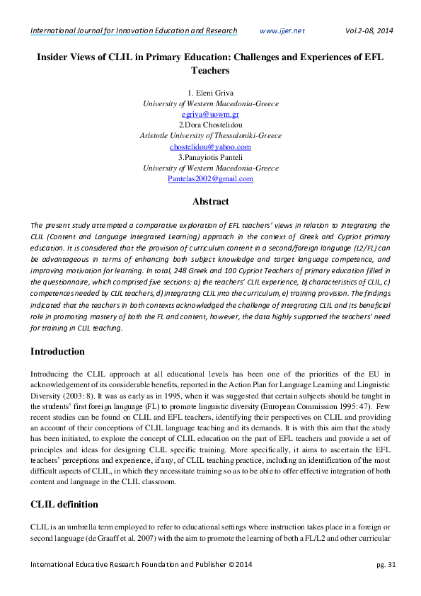 (PDF) Ιnsider Views of CLIL in Primary Education