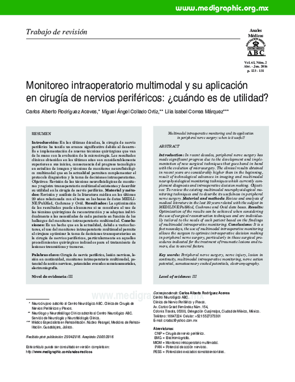 (PDF) Monitoreo intraoperatorio multimodal y su aplicación en cirugía ...
