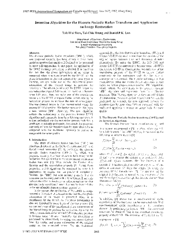 (PDF) Inversion algorithm for the discrete periodic Radon transform and ...