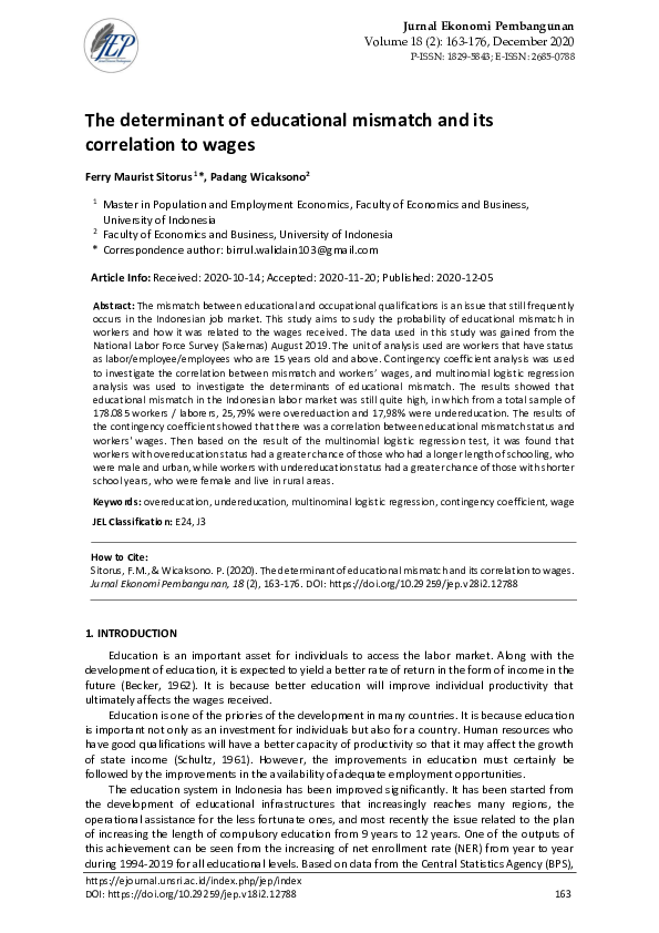 (PDF) The determinant of educational mismatch and its correlation to wages