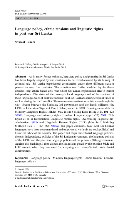 (PDF) Language policy, ethnic tensions and linguistic rights in post ...