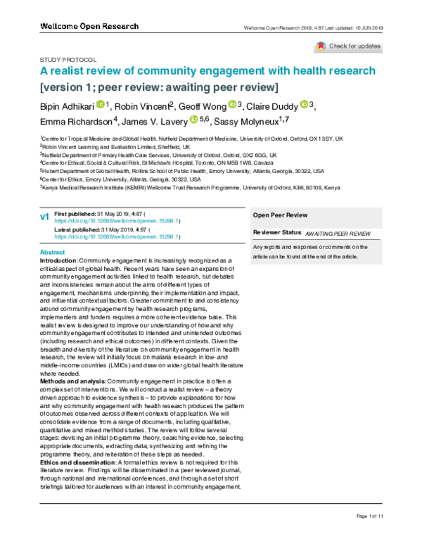 (PDF) A realist review of community engagement with health research