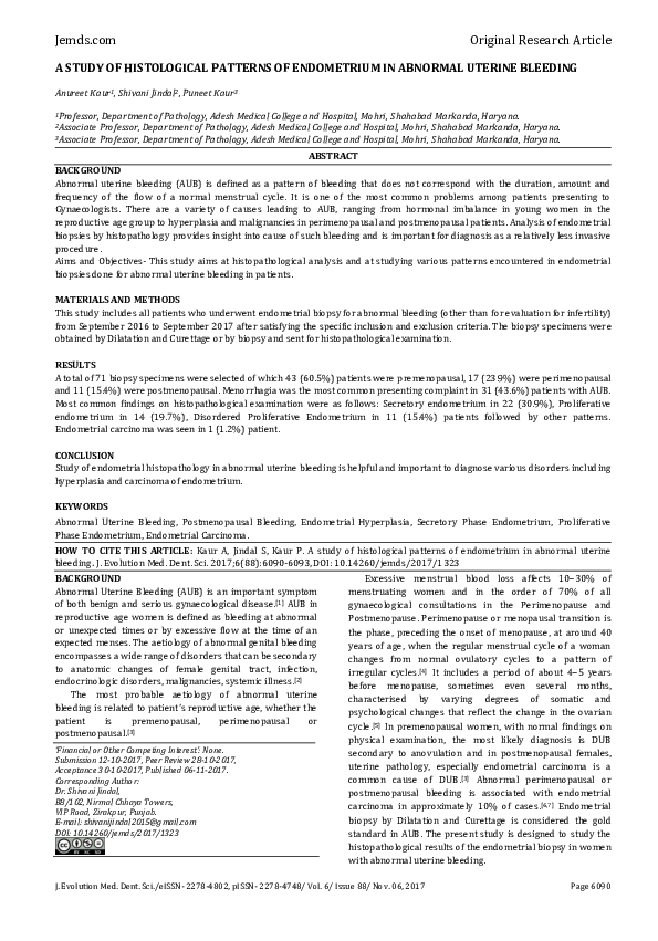 (PDF) A Study of Histological Patterns of Endometrium in Abnormal ...