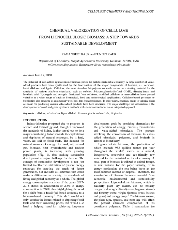 (PDF) Chemical Valorization of Cellulose from Lignocellulosic Biomass: A Step Towards ...