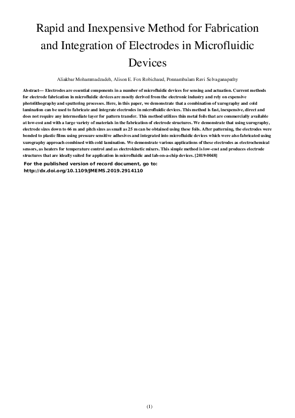 (PDF) Rapid and Inexpensive Method for Fabrication and Integration of Electrodes in Microfluidic ...