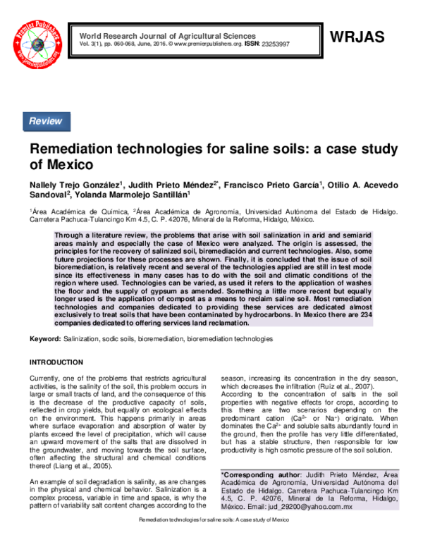 (PDF) Remediation technologies for saline soils: a case study of Mexico