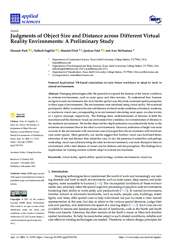 Pdf Judgments Of Object Size And Distance Across Different Virtual