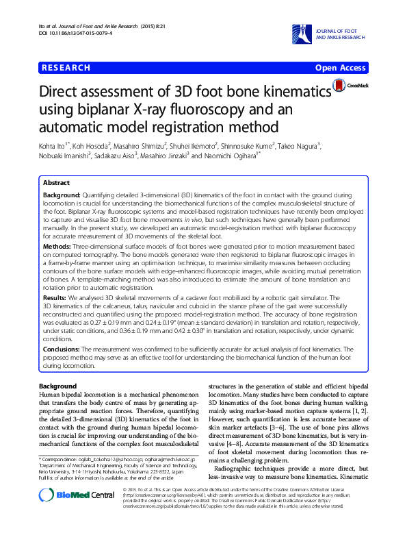 (PDF) Direct assessment of 3D foot bone kinematics using biplanar X-ray ...