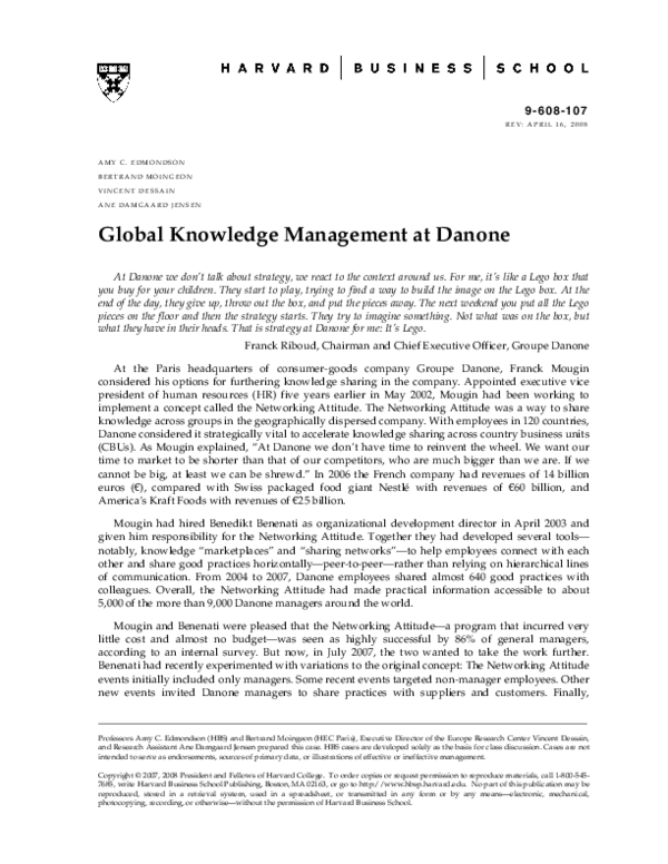 (PDF) Global Knowledge Management at Danone
