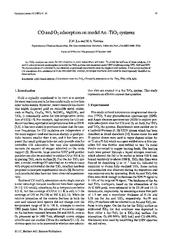 Pdf Co And O2 Adsorption On Model Au Tio2 Systems M A Vannice