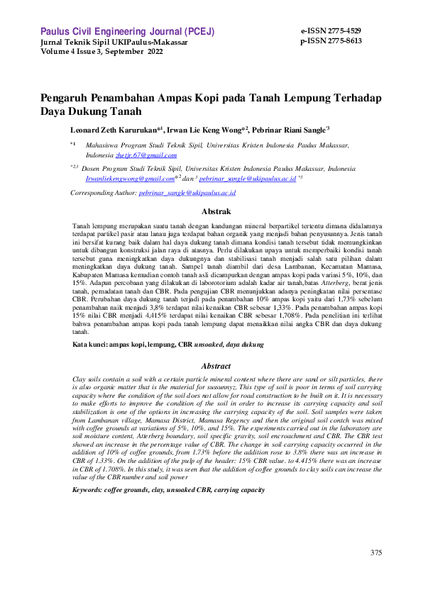 (PDF) Pengaruh Penambahan Ampas Kopi pada Tanah Lempung Terhadap Daya Dukung Tanah | Leonard ...