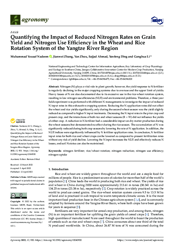 (PDF) Quantifying the Impact of Reduced Nitrogen Rates on Grain Yield ...