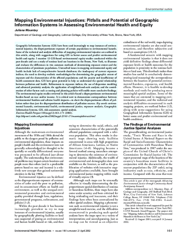(PDF) Mapping environmental injustices: pitfalls and potential of ...