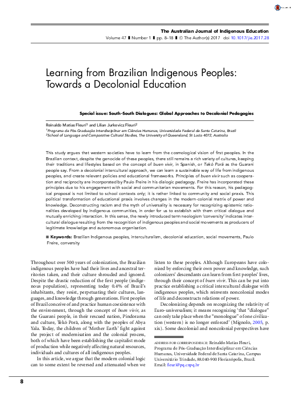 (PDF) Learning from Brazilian Indigenous Peoples: Towards a Decolonial ...