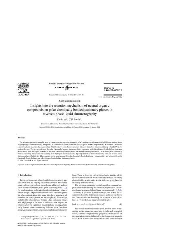 (PDF) Insights into the retention mechanism of neutral organic ...