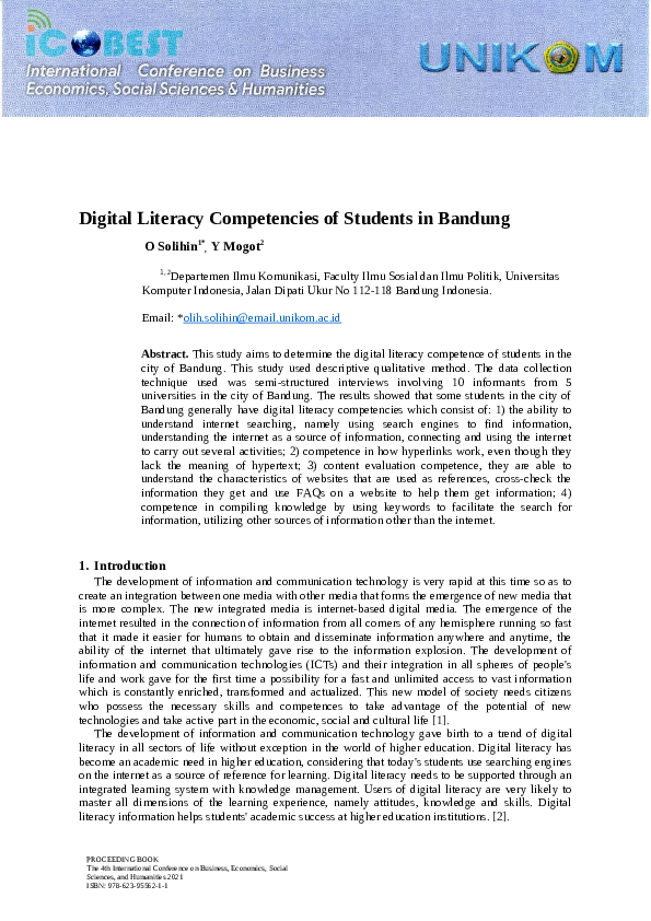 (PDF) Digital Literacy Competencies of Students in Bandung