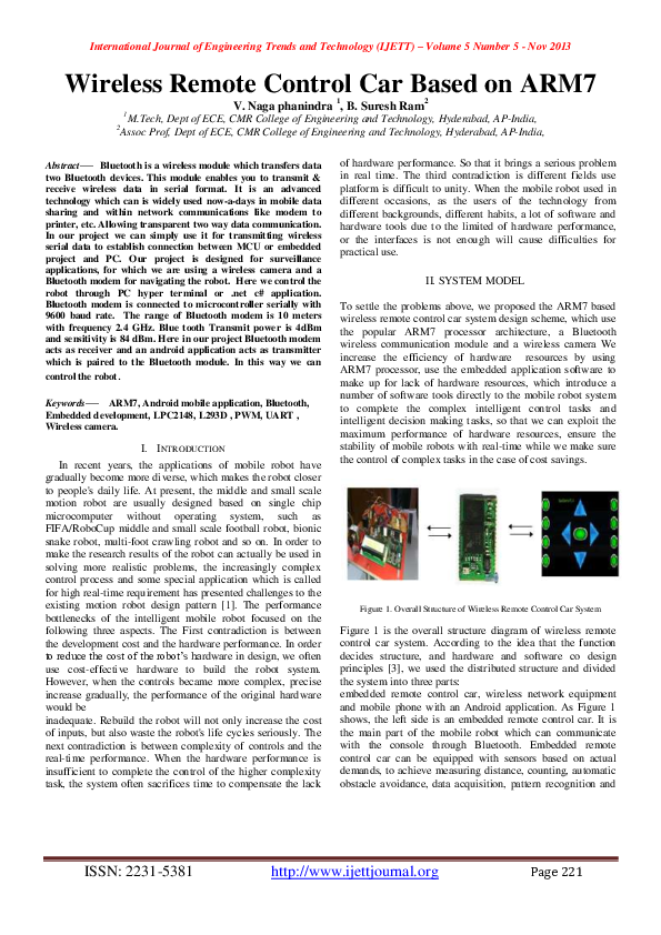(PDF) Wireless Remote Control Car Based on ARM7