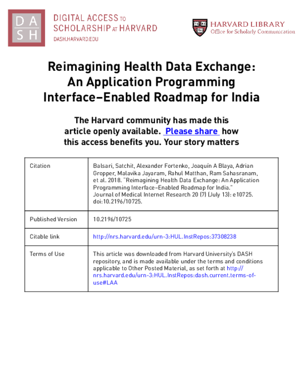 (PDF) Reimagining Health Data Exchange: An Application Programming Interface–Enabled Roadmap for ...