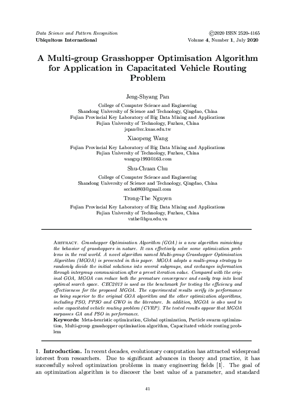 Pdf A Multi Group Grasshopper Optimisation Algorithm For Application In Capacitated Vehicle