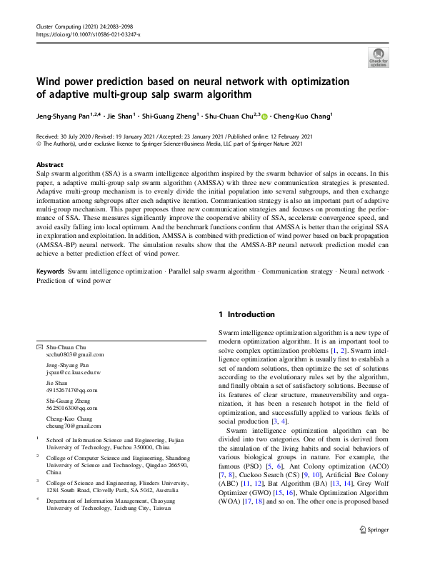 Pdf Wind Power Prediction Based On Neural Network With Optimization Of Adaptive Multi Group