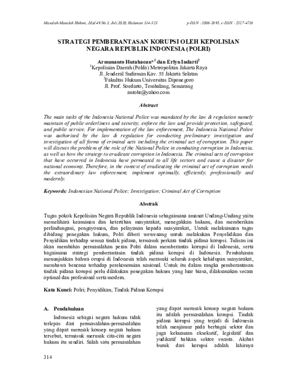 (PDF) Strategi Pemberantasan Korupsi Oleh Kepolisian Negara Republik ...