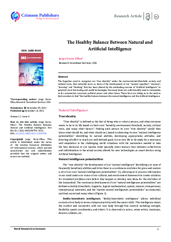 (PDF) The Healthy Balance Between Natural and Artificial Intelligence