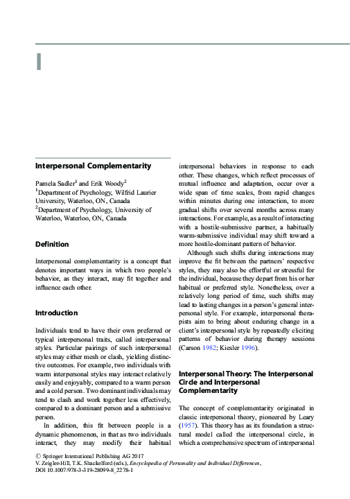(PDF) Interpersonal Complementarity