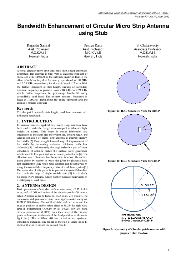 (PDF) Bandwidth Enhancement of Circular Micro Strip Antenna using Stub