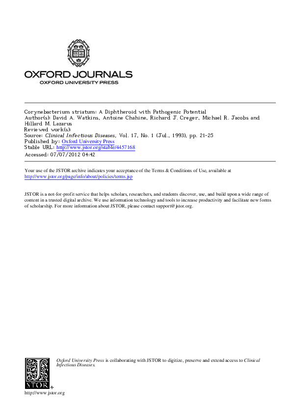 (PDF) Corynebacterium striatum: A Diphtheroid with Pathogenic Potential
