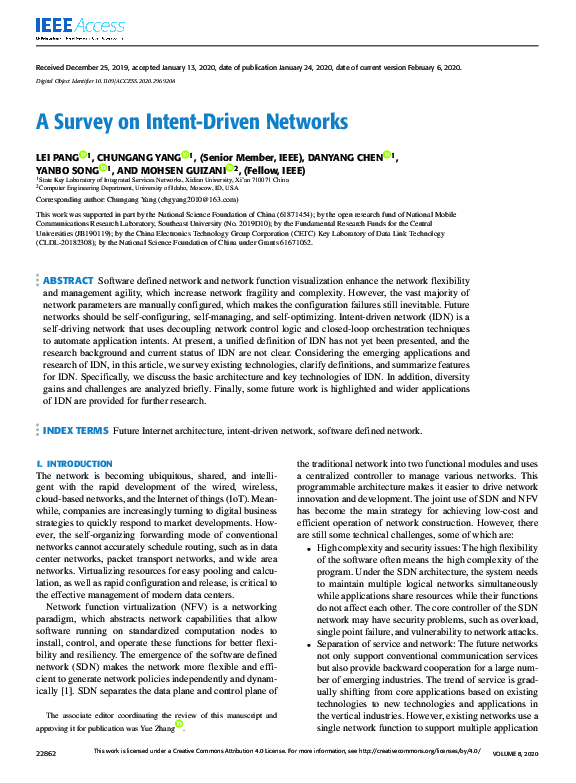 (PDF) A Survey on Intent-Driven Networks