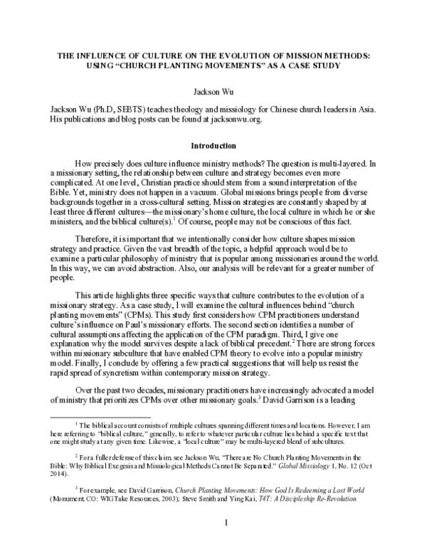 (PDF) The Influence of Culture On the Evolution of Mission Methods ...