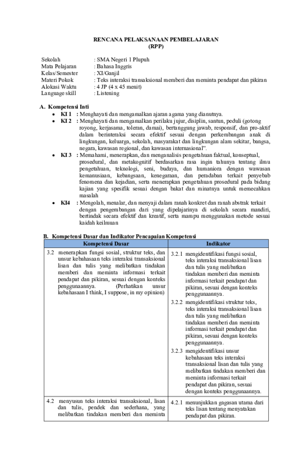 (DOC) RENCANA PELAKSANAAN PEMBELAJARAN (RPP