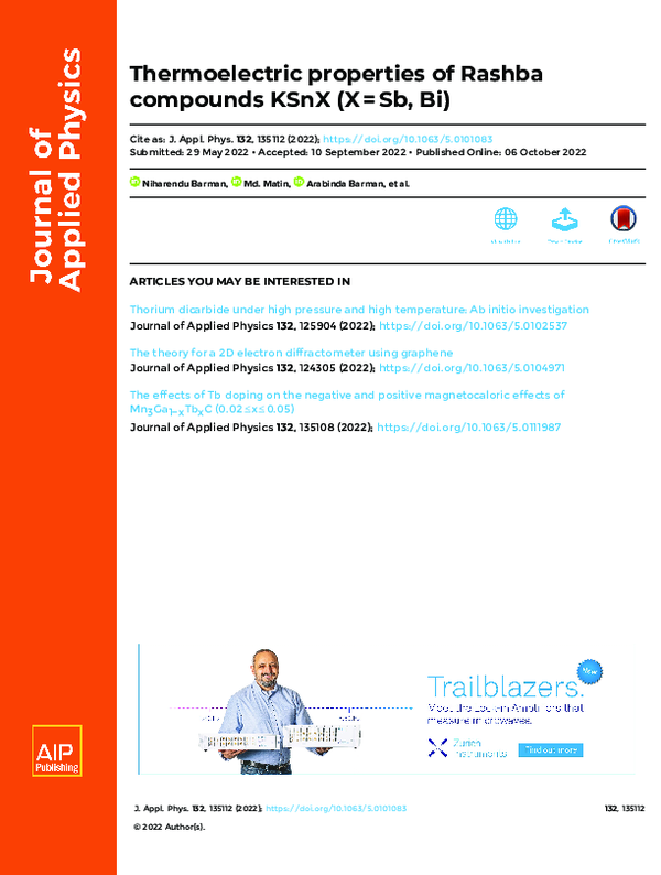 (PDF) Thermoelectric properties of Rashba compounds KSnX (X = Sb, Bi ...