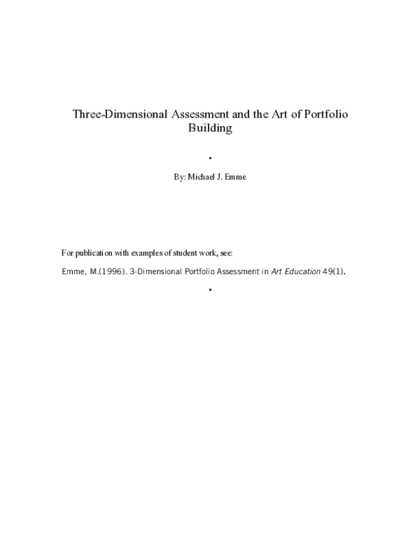 (PDF) Three-Dimensional Assessment and the Art of Portfolio Building