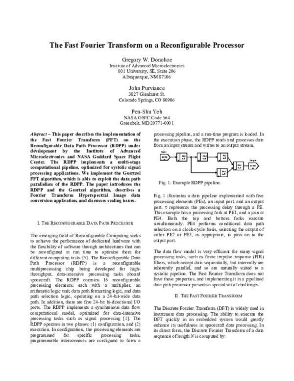 Pdf The Fast Fourier Transform On A Reconfigurable Processor