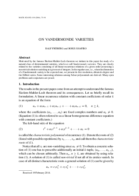 (PDF) On Vandermonde Varieties