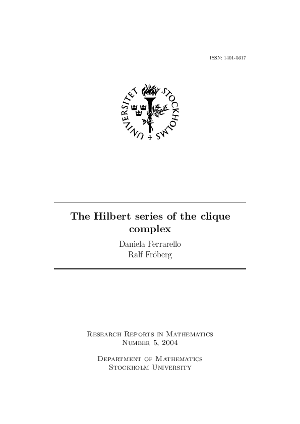 (PDF) The Hilbert Series of the Clique Complex