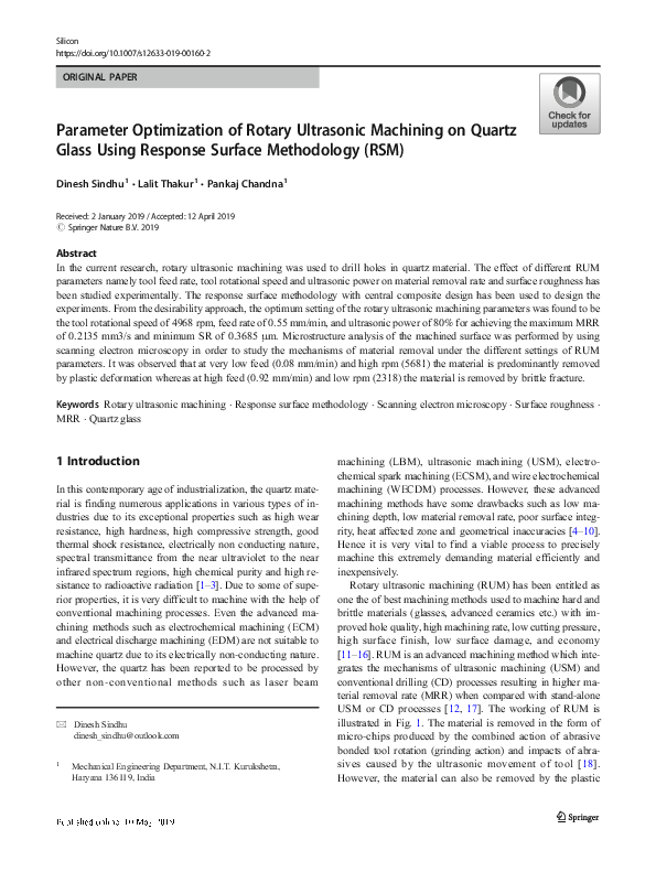 (PDF) Parameter Optimization of Rotary Ultrasonic Machining on Quartz Glass Using Response ...
