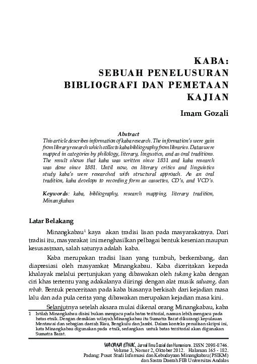 (PDF) KABA: Sebuah Penelusuran Bibliografi dan Pemetaan Kajian