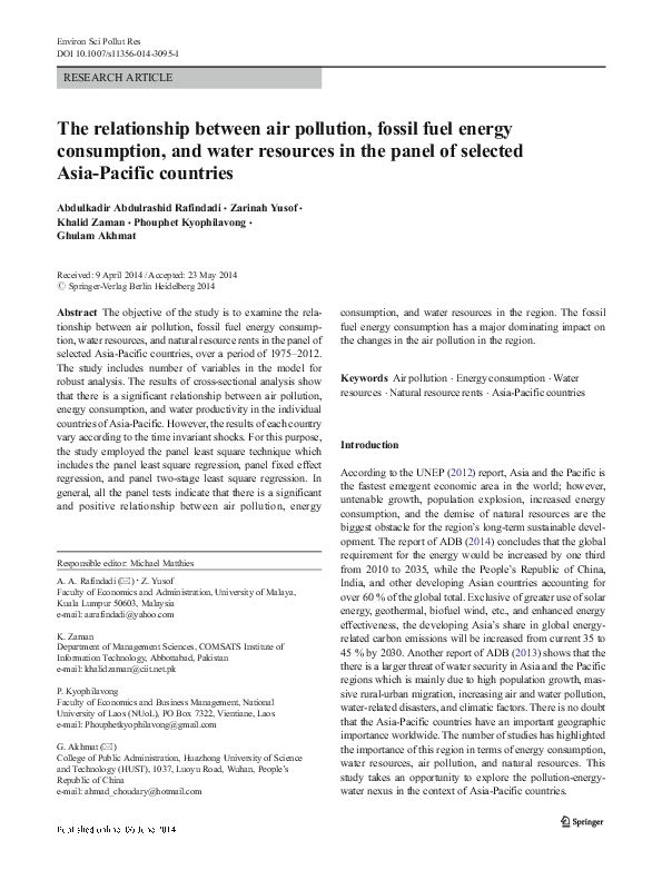 (PDF) The relationship between air pollution, fossil fuel energy ...