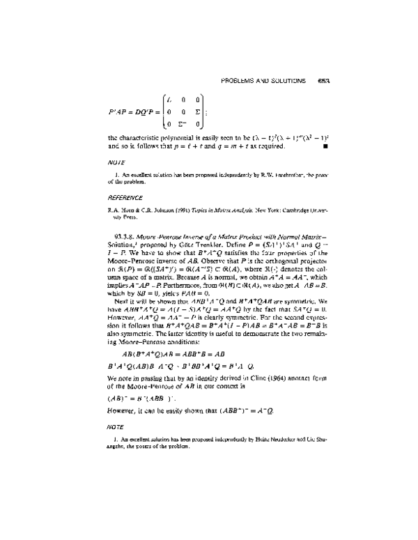 Pdf Moore Penrose Inverse Of A Matrix Product With Normal Matrix Shuangzhe Liu