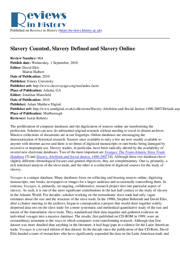 (PDF) Slavery Counted, Slavery Defined and Slavery Online