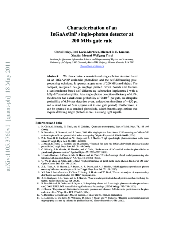 (PDF) Characterization of an InGaAs/InP single-photon detector at 200 ...