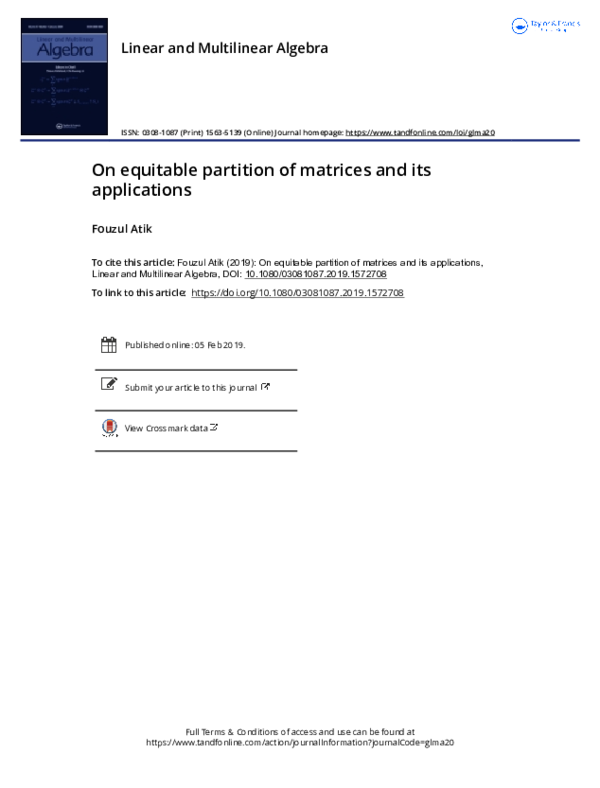 (PDF) On equitable partition of matrices and its applications