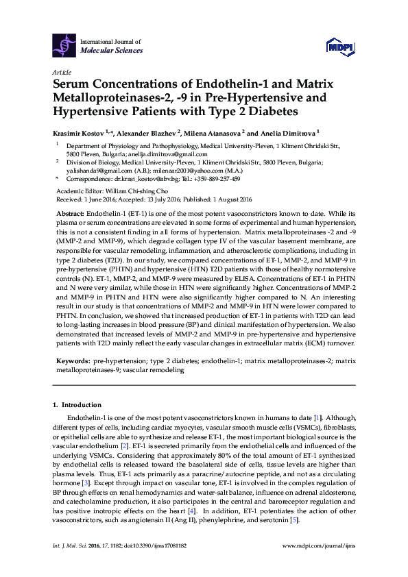 (PDF) Serum Concentrations of Endothelin-1 and Matrix ...