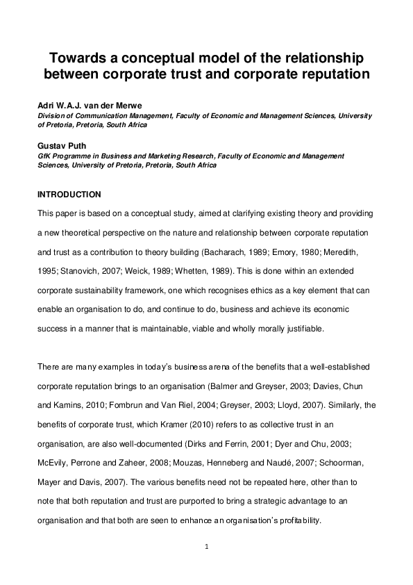 (PDF) Towards a Conceptual Model of the Relationship between Corporate ...